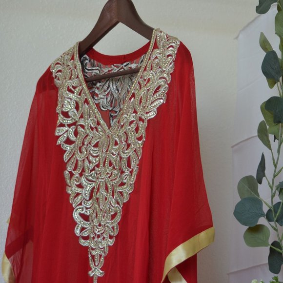 Dresses | Red Kaftan Beach Coverup Kaftan Red And Gold | Poshmark